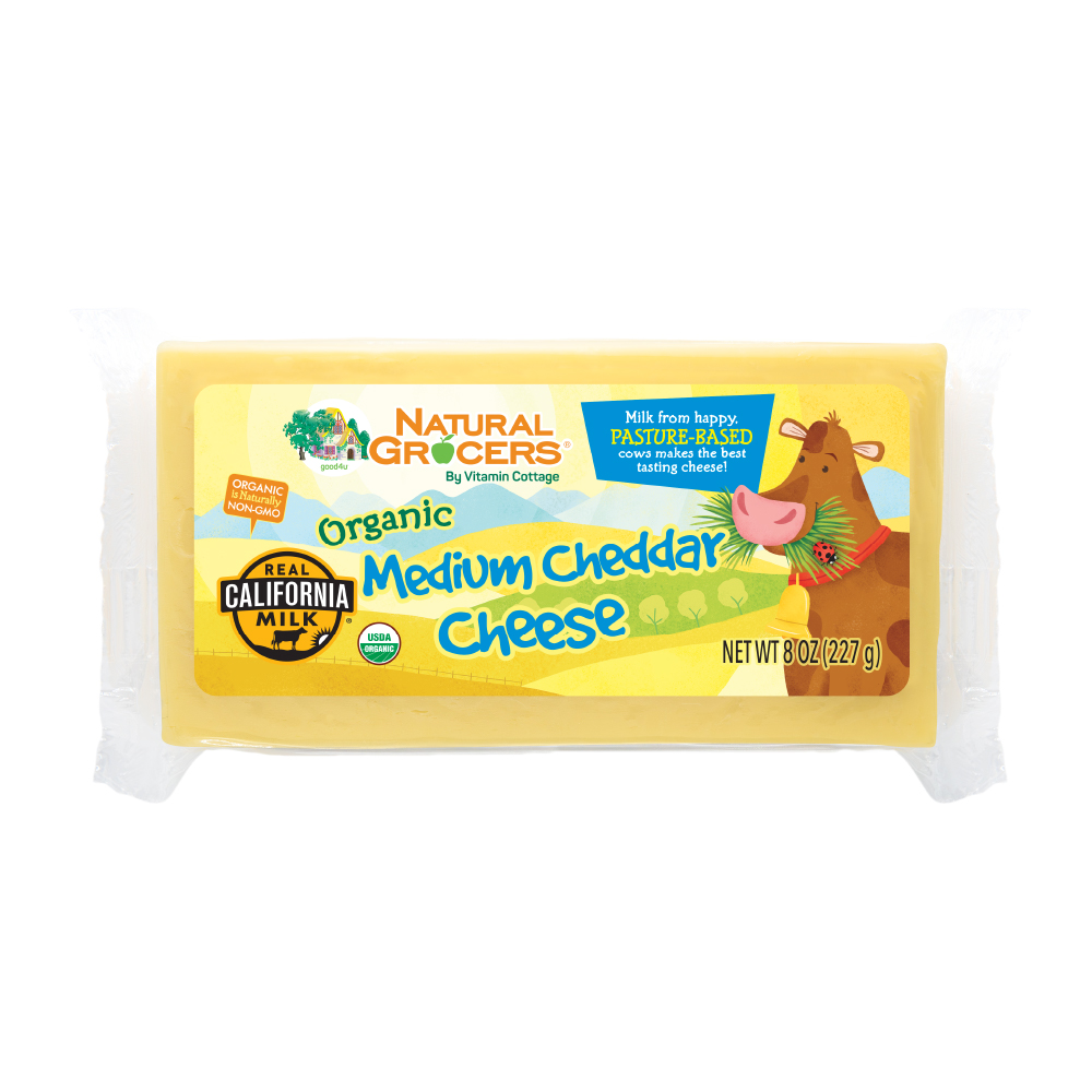 Organic Medium Cheddar Cheese Block, 8 OZ | Natural Grocers