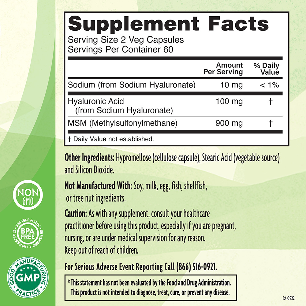 Hyaluronic Acid 50mg + Msm 120 Veg | Natural Grocers