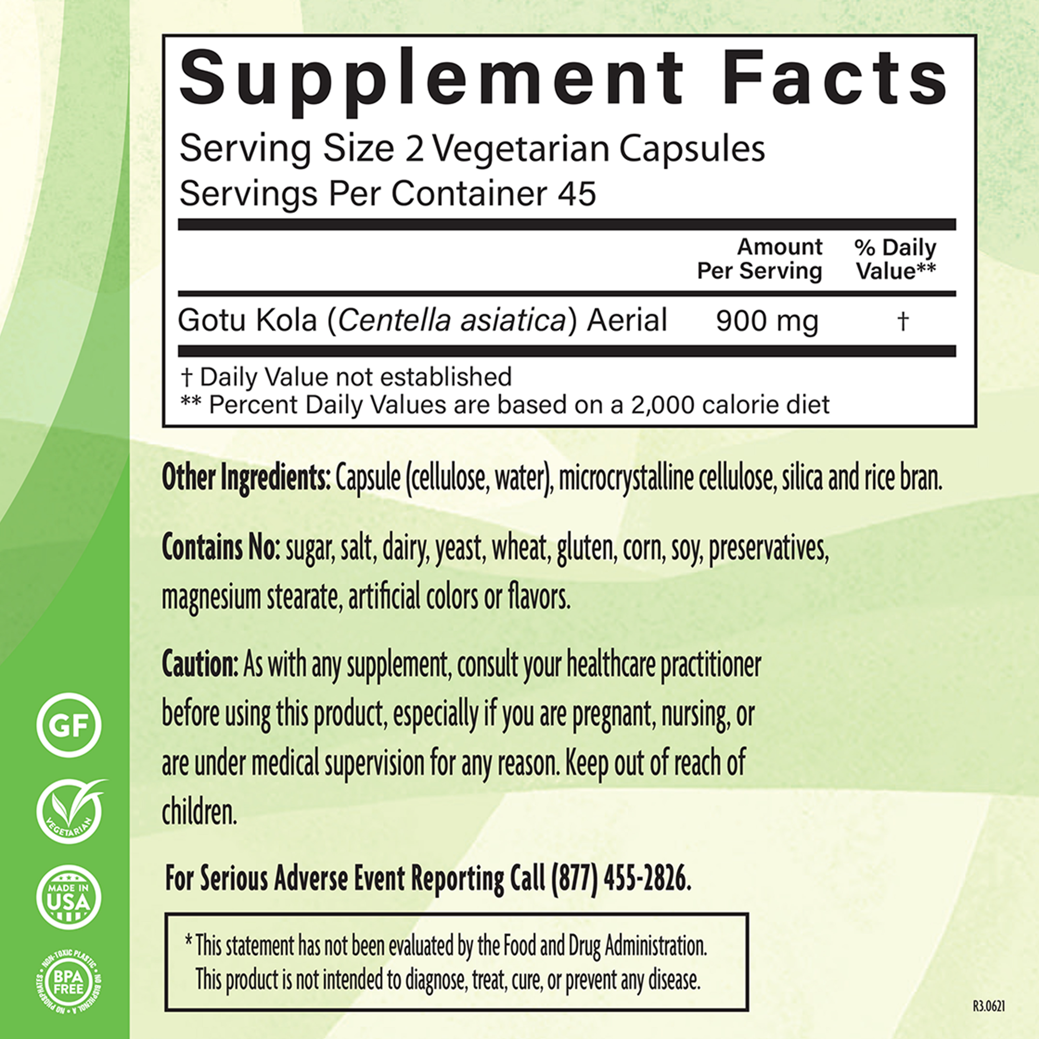 Gotu Kola 450 Mg Vegetarian Capsules 90 Veg | Natural Grocers