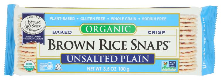 Organic Gluten-free Unsalted Plain Baked Brown Rice Snaps Crackers 3.5 ...